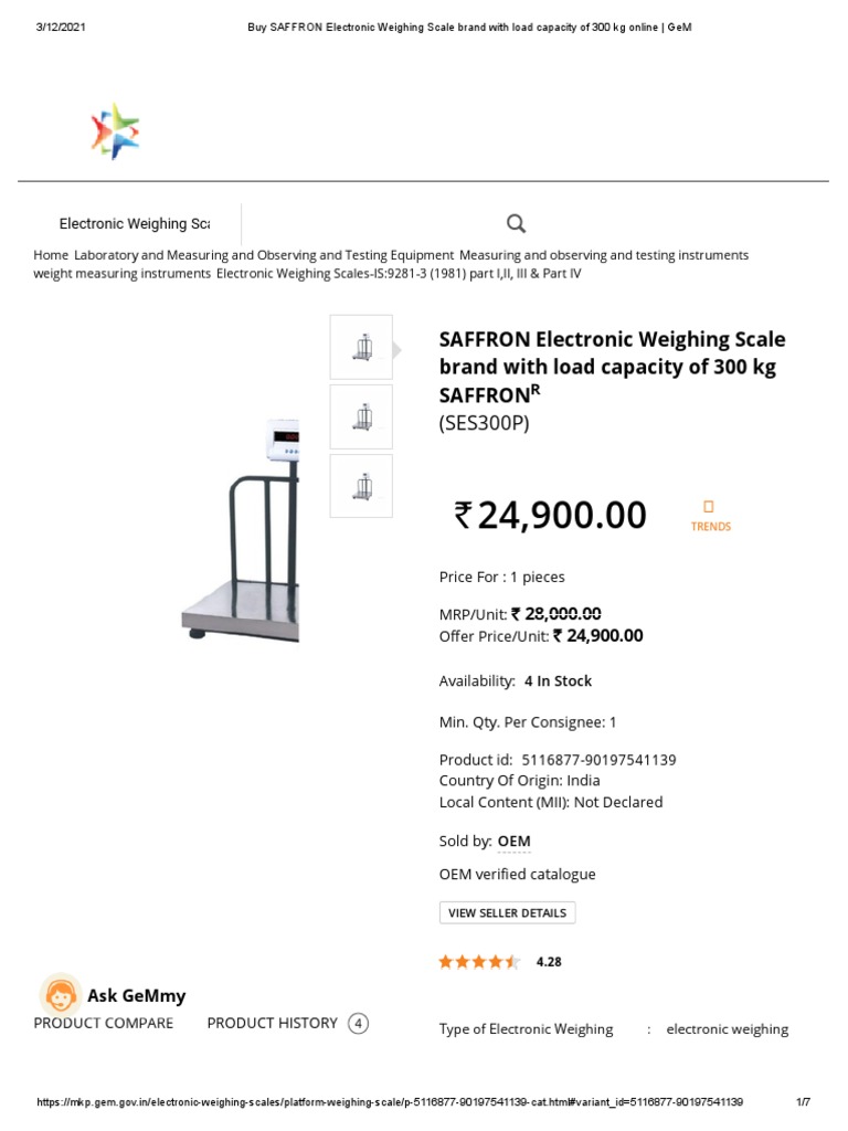 Buy SAFFRON Electronic Weighing Scale Brand With Load Capacity of 300 ...