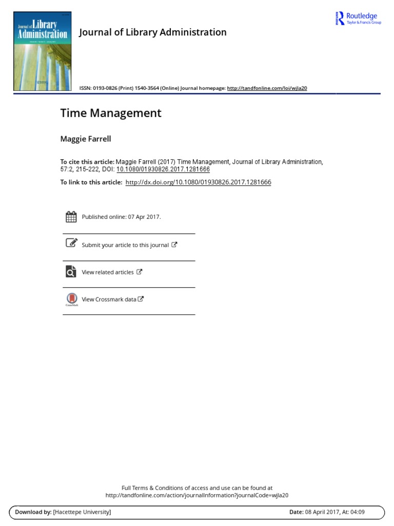 Time Management: Journal of Library Administration | PDF | Overtime ...