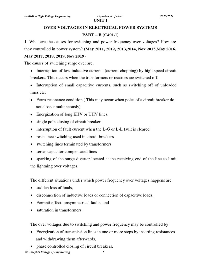 Ee8701 - High Voltage Engineering Department of Eee 2020-2021 | PDF | Electrical Breakdown ...