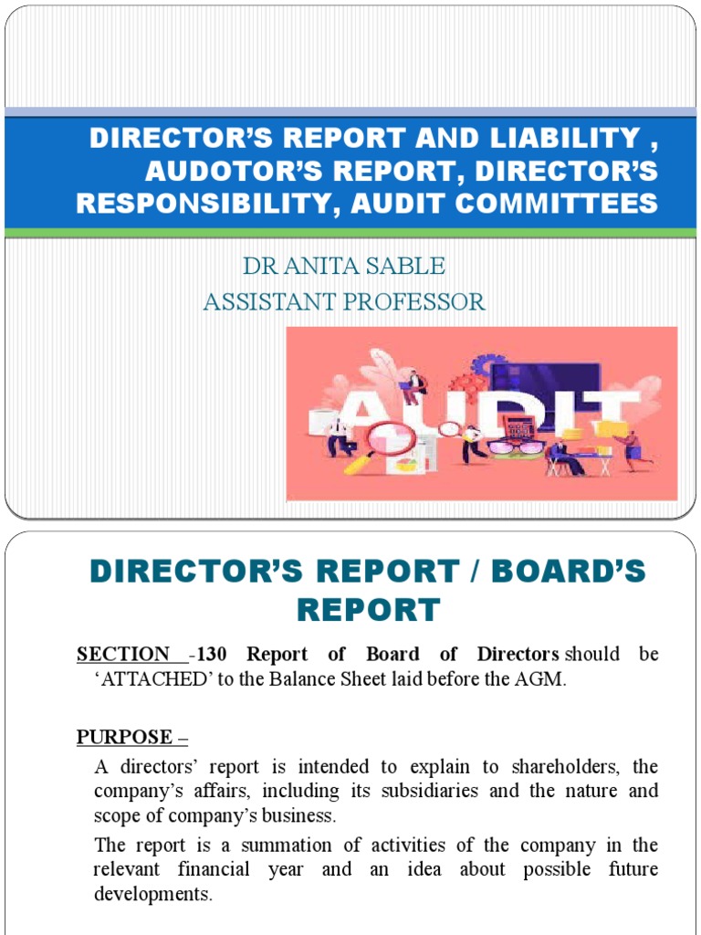 Directors Report and Liability, Auditors Report, Directors's ...