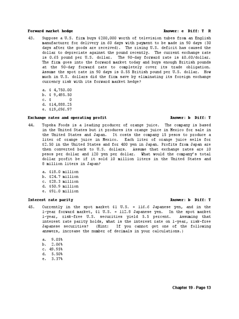 Forward Market Hedge Answer: e Diff: T R | PDF | Japanese Yen ...