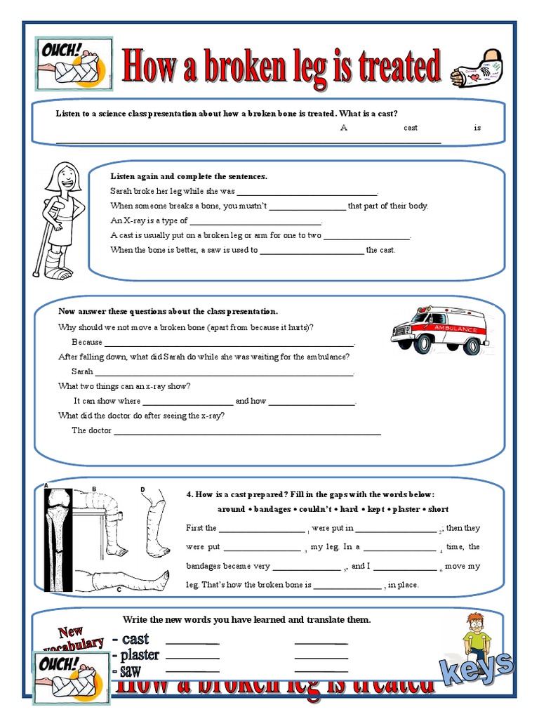 How A Broken Leg Is Treated Reading Comprehension Exercises Tests ...