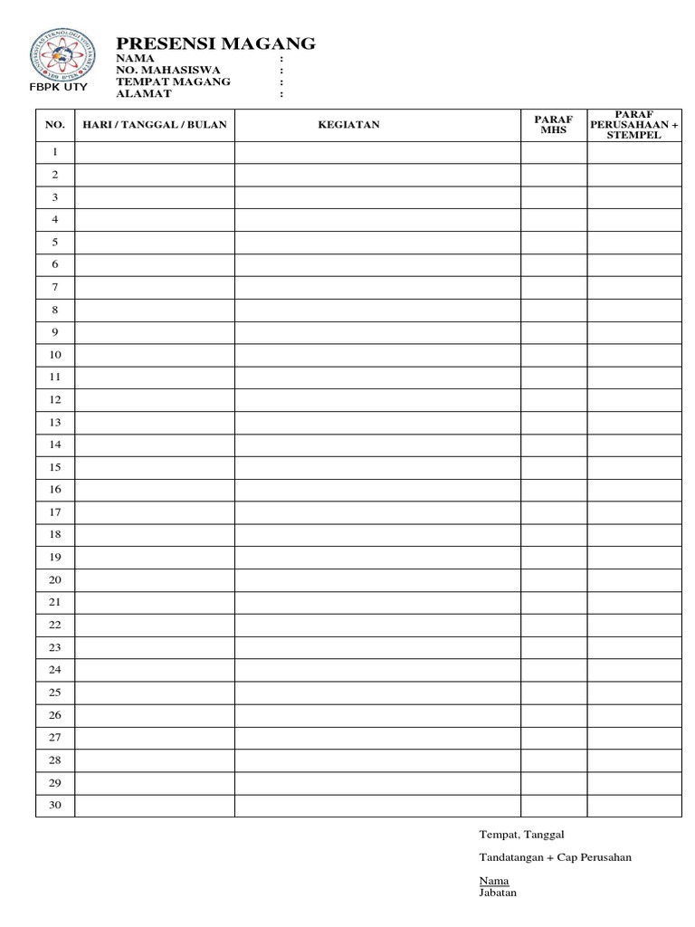 Form Presensi Magang-New | PDF