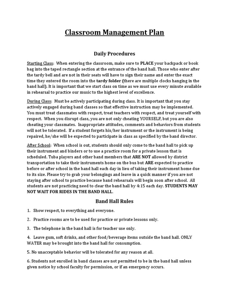 Classroom Management Plan | PDF | Classroom Management | Behavior Modification