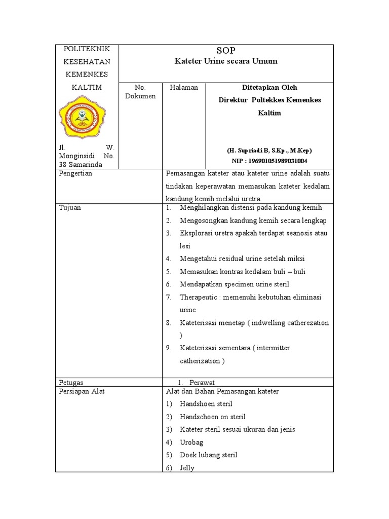 SOP Pemasangan Kateter Urine | PDF