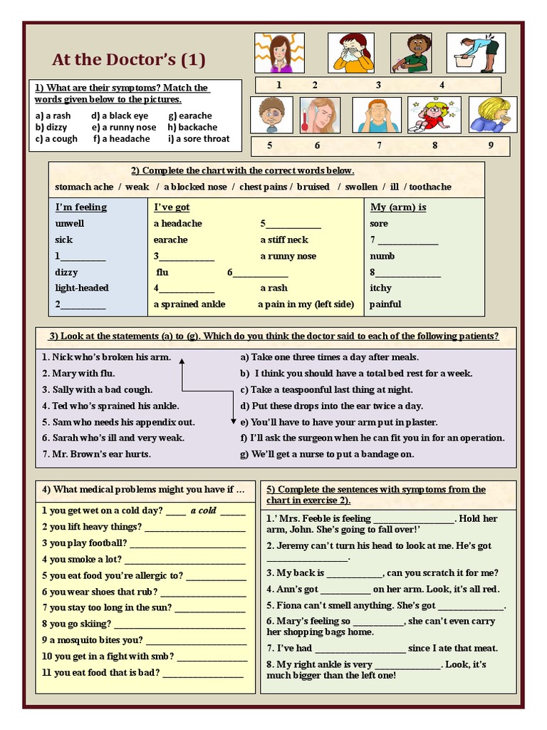 At The Doctors 1 Vocabulary Information Gap Activities Picture ...