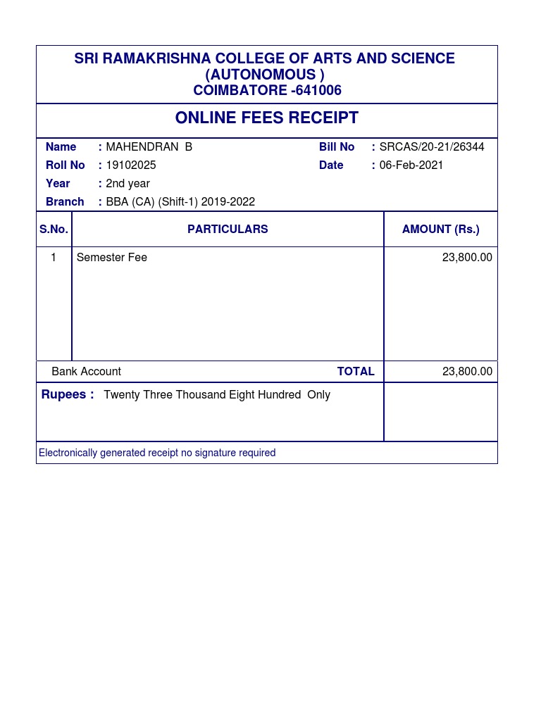 MAHI Online Fee Receipt | PDF