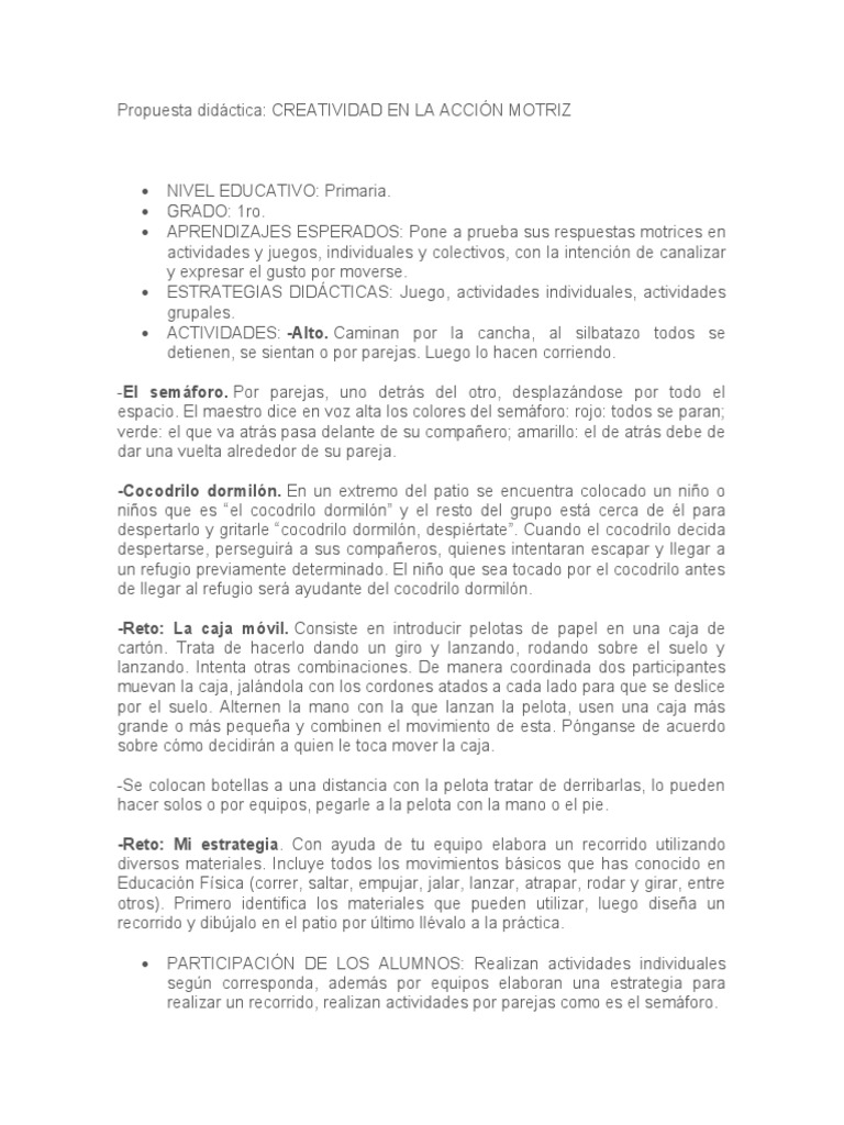 Propuesta creatividad motriz primaria 1ro | PDF | Science | Ciencia y ...