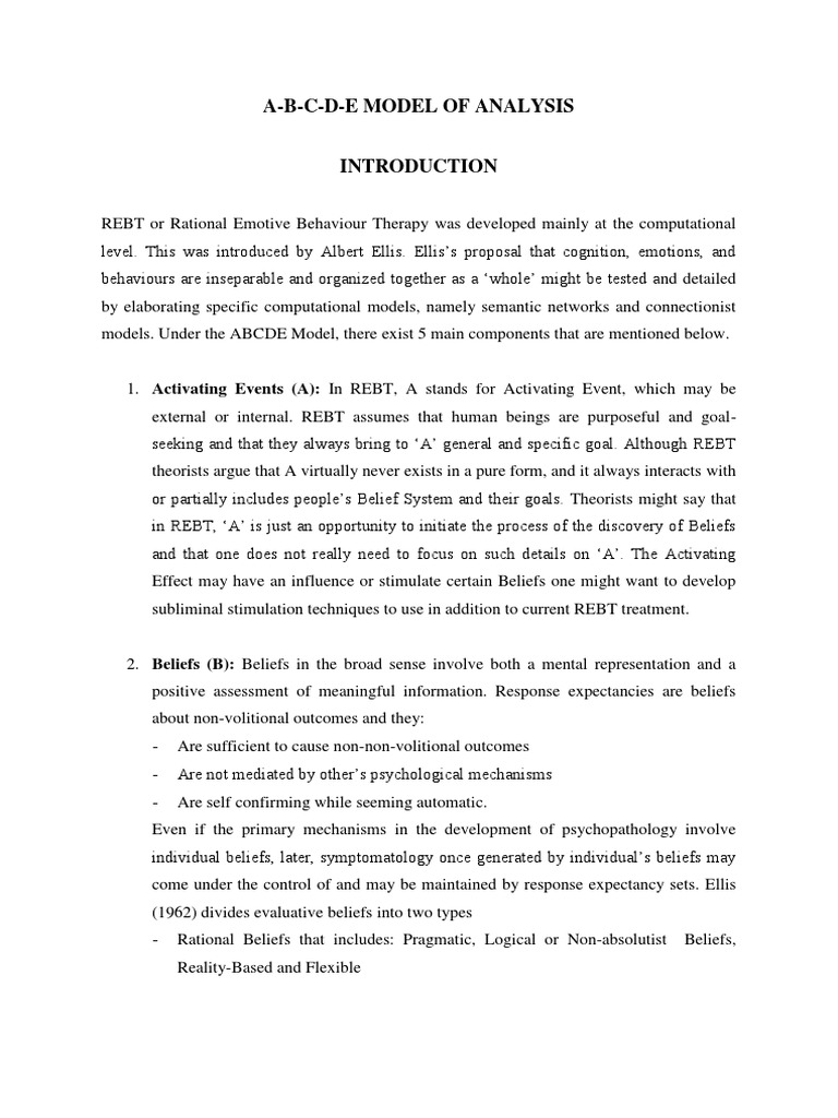 A-B-C-D-E Model of Analysis | PDF | Rational Emotive Behavior Therapy ...