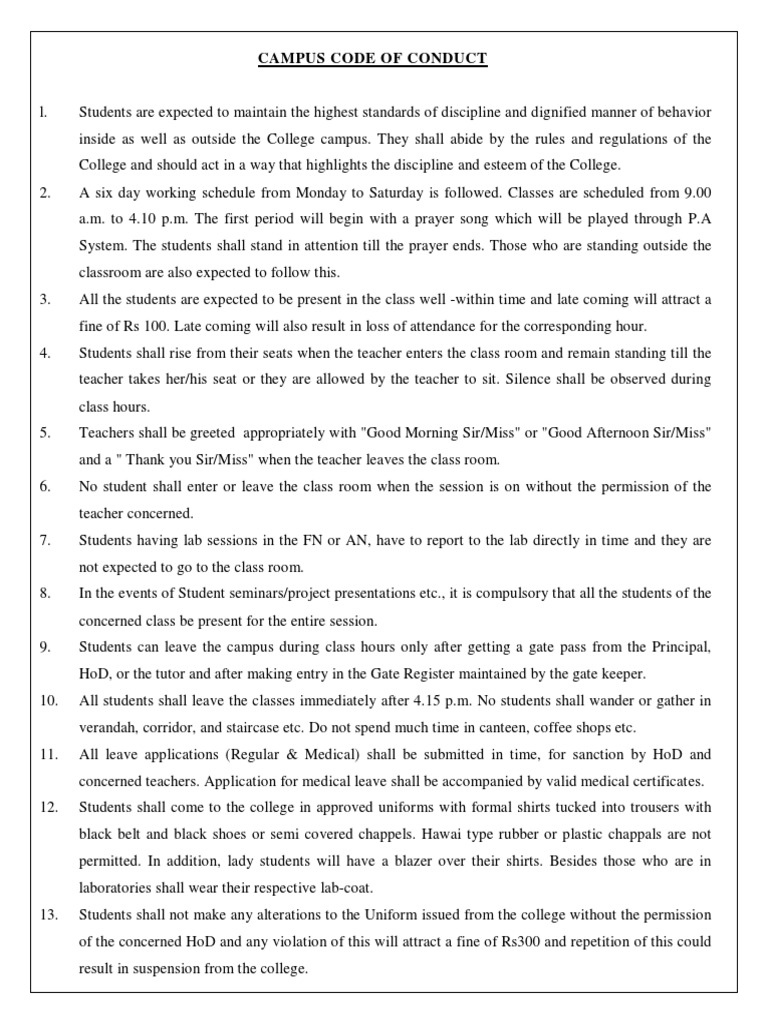 Campus Code of Conduct VJEC | PDF | Teachers | Justice