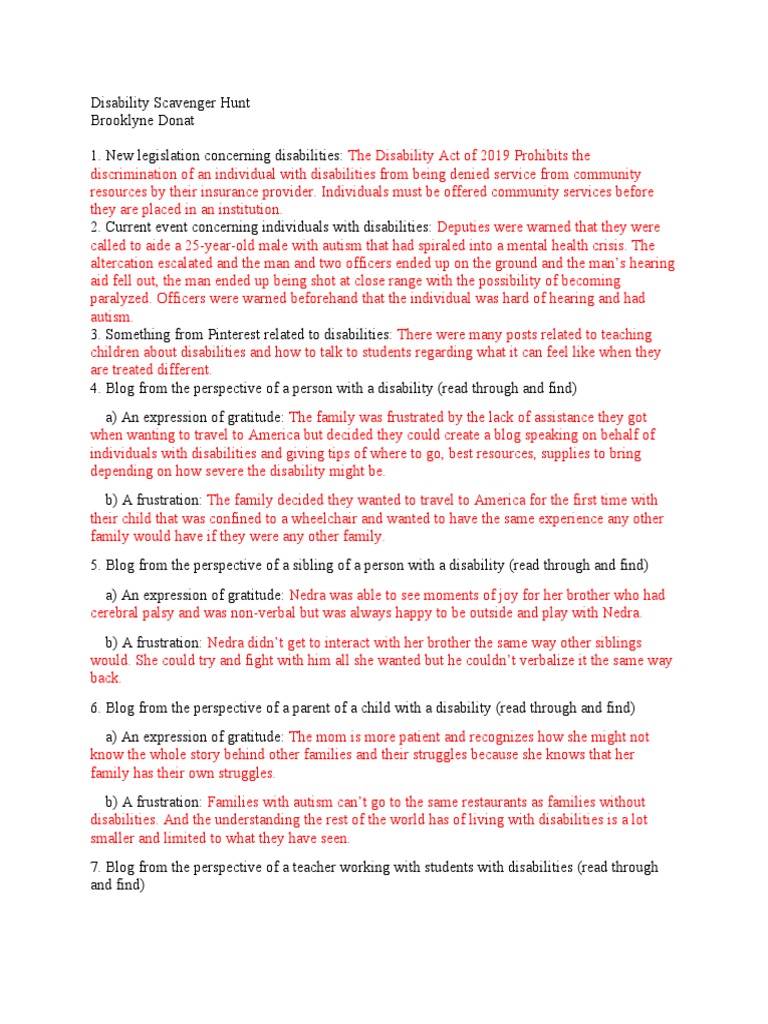 Disability Scavenger Hunt | PDF | Disability | Special Education