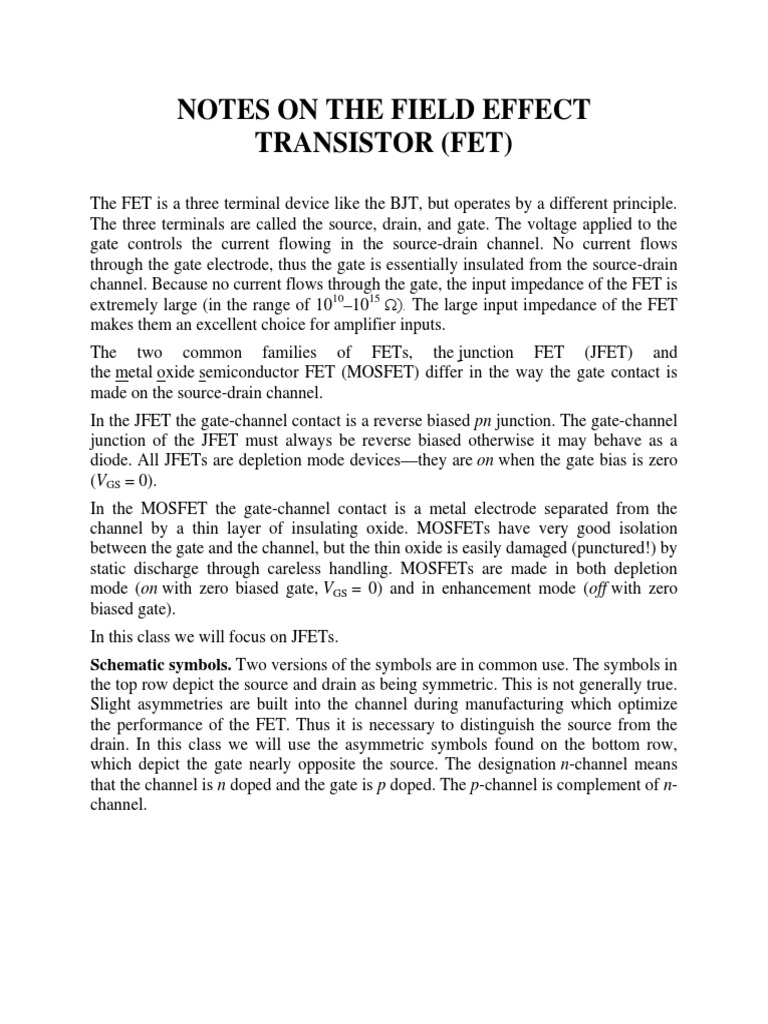 JFET Overview and Applications | PDF | Field Effect Transistor | Mosfet