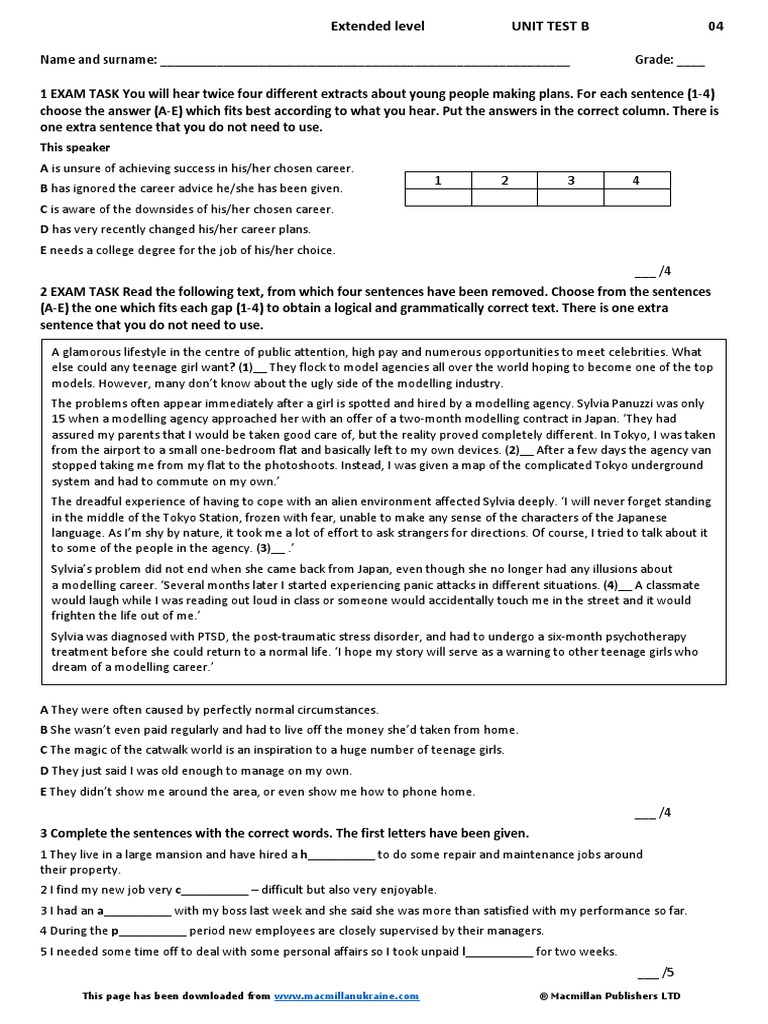 Extended Level Unit Test 4B | PDF | Test (Assessment)