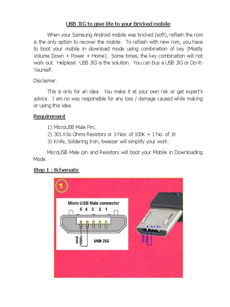 USB JIG To Give Life To Your Bricked Mobile | PDF | Usb | Resistor