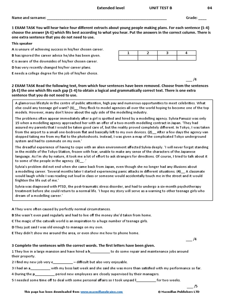 Extended Level Unit Test 4B | PDF | Test (Assessment)