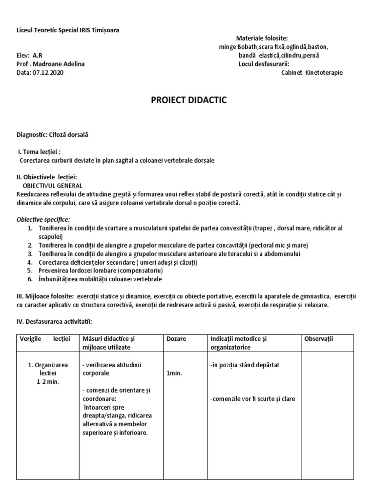 Proiect Didactic Cifoză Madroane Adelina | PDF