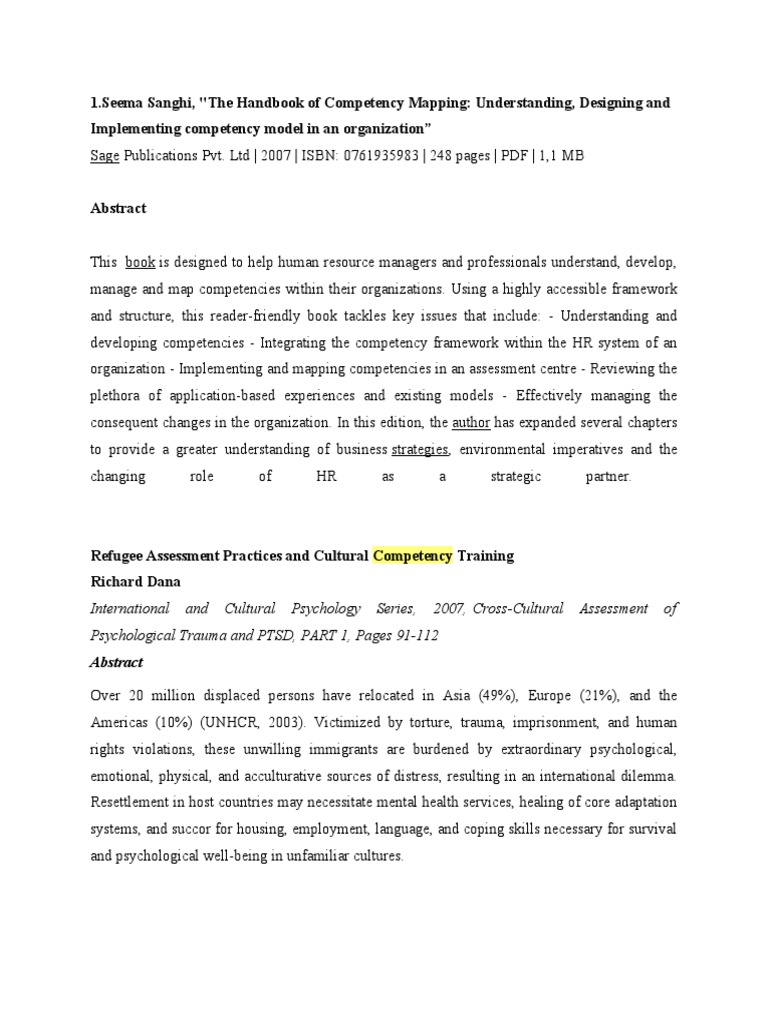 1.seema Sanghi, "The Handbook of Competency Mapping: Understanding, Designing and Implementing ...