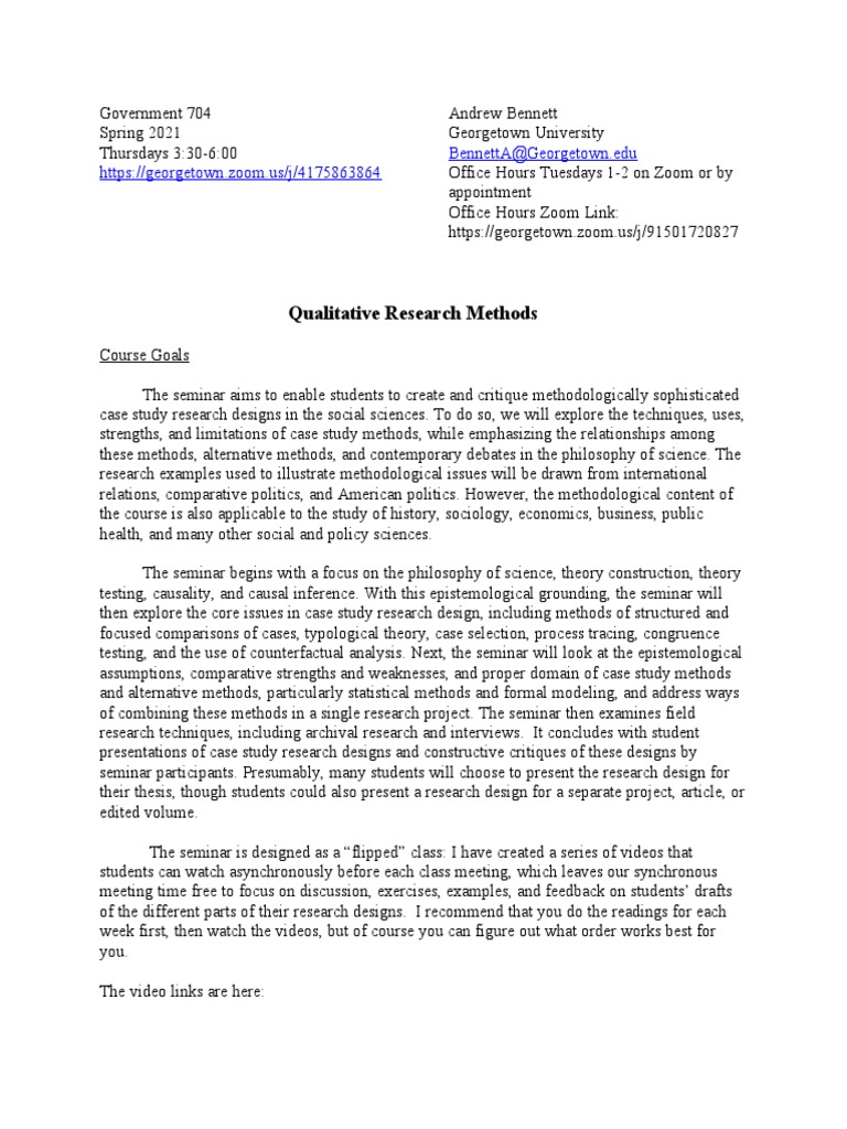 Qualitative Methods Syllabus Jan 24 2021 | PDF | Case Study | Thesis