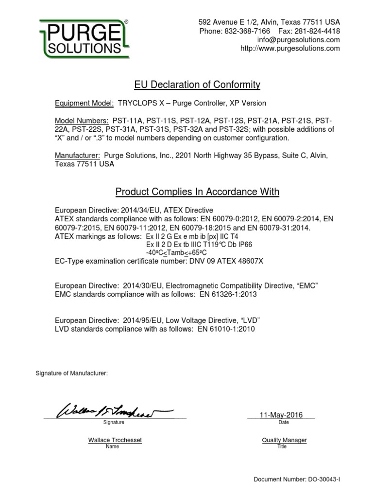 TRYCLOPS X-Purge Controller - XP Version - EU Declaration of Conformity ...