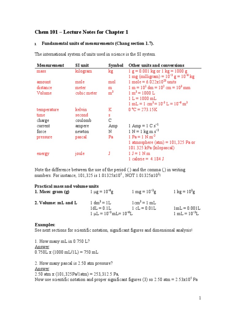 Chapter 1 Lecture Notes | PDF | Significant Figures | Pascal (Unit)