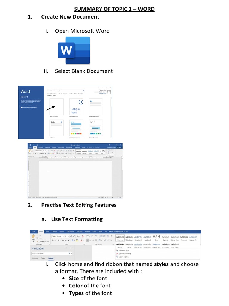 Summary of Topic 1 - Word | PDF | Microsoft Word | Printing
