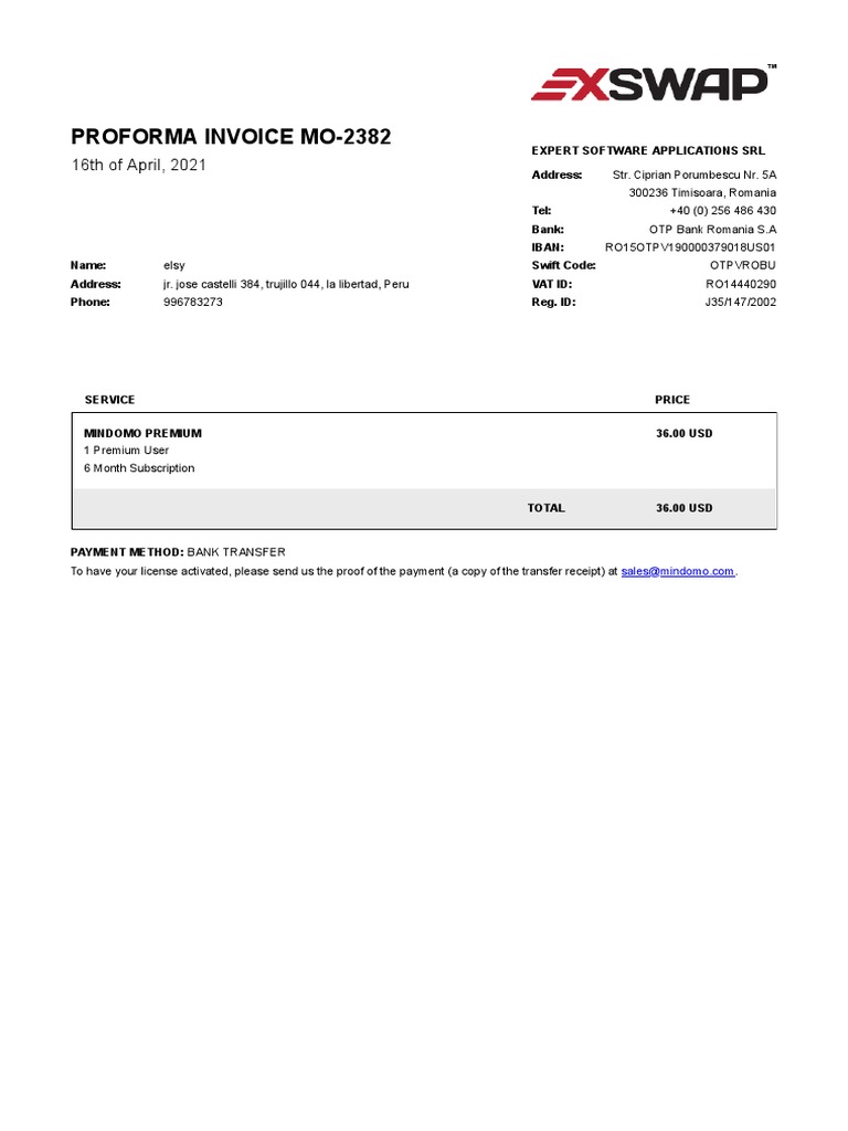 Proforma Invoice Mo-2382: 16th of April, 2021 | PDF