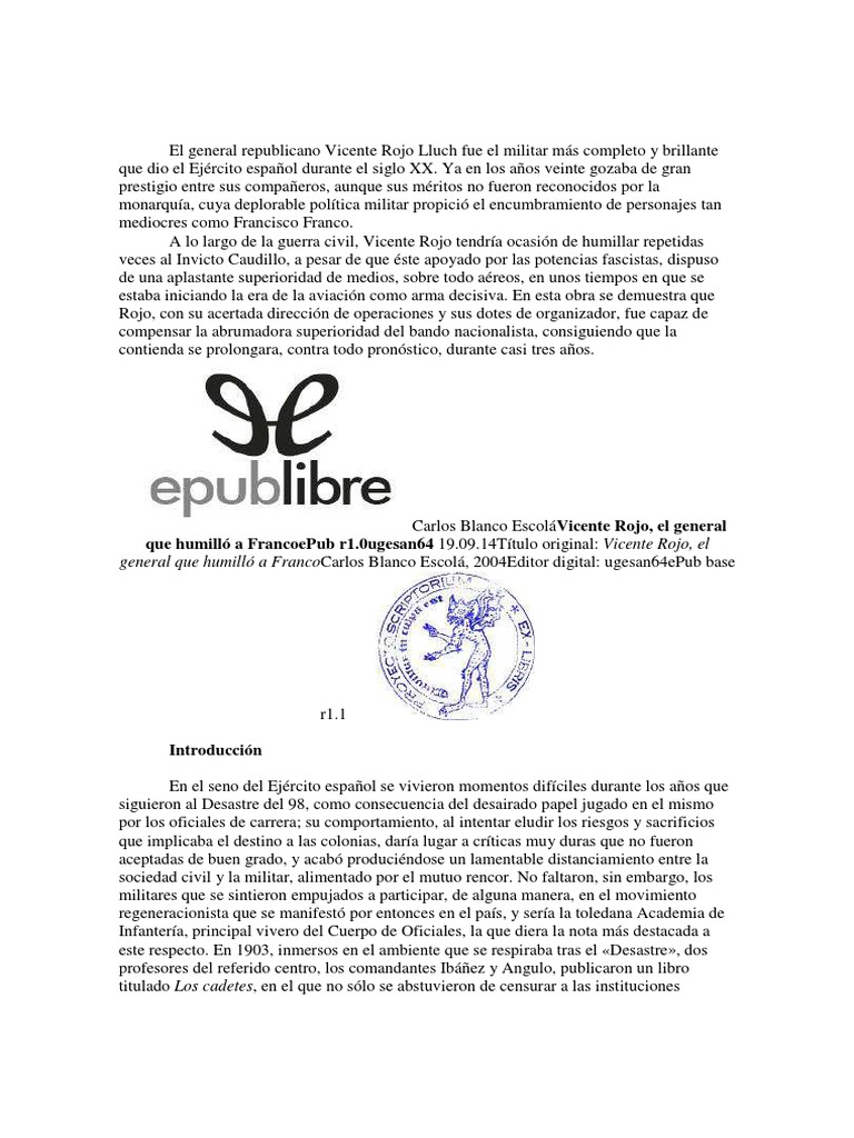 Vicente Rojo El General Que Humillo A Franco Carlos Blanco Escola | PDF ...