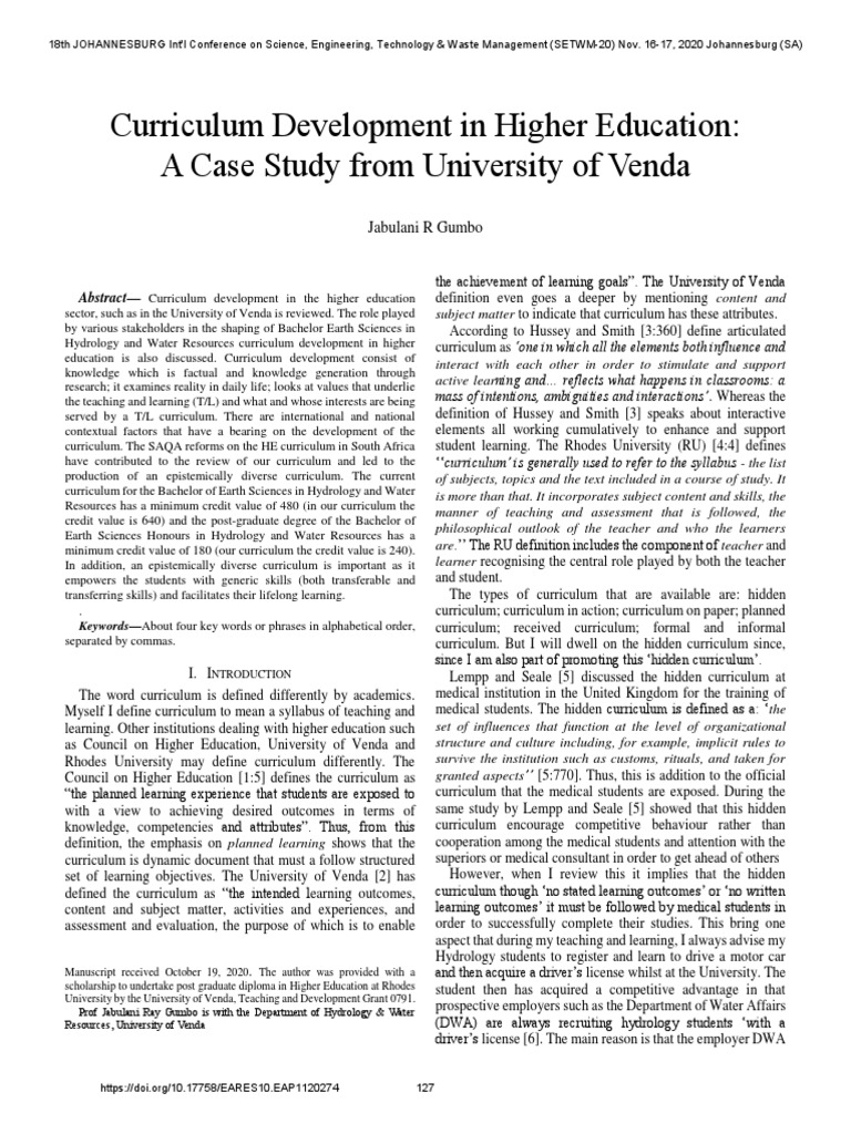 Curriculum Development in Higher Education: A Case Study From ...