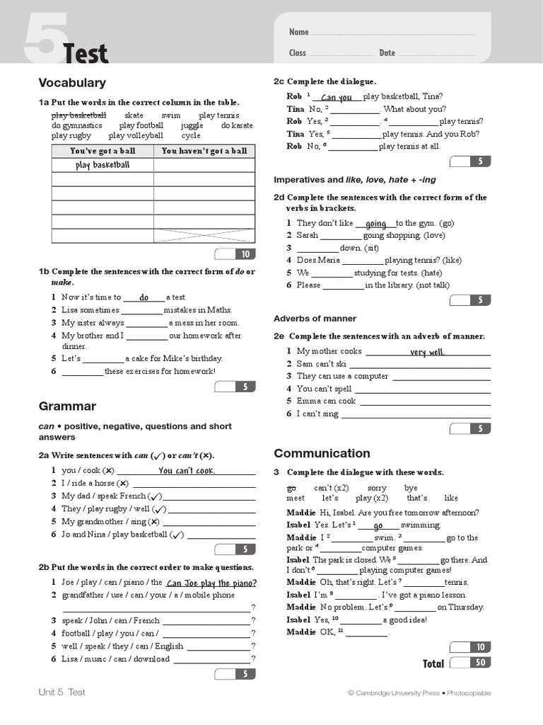 Your Space 1 Unit Test 5 | PDF | Cognitive Science | Linguistics