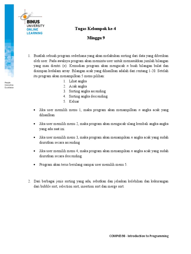 Tugas Kelompok Ke-4 Minggu 9: COMP6598 - Introduction To Programming | PDF
