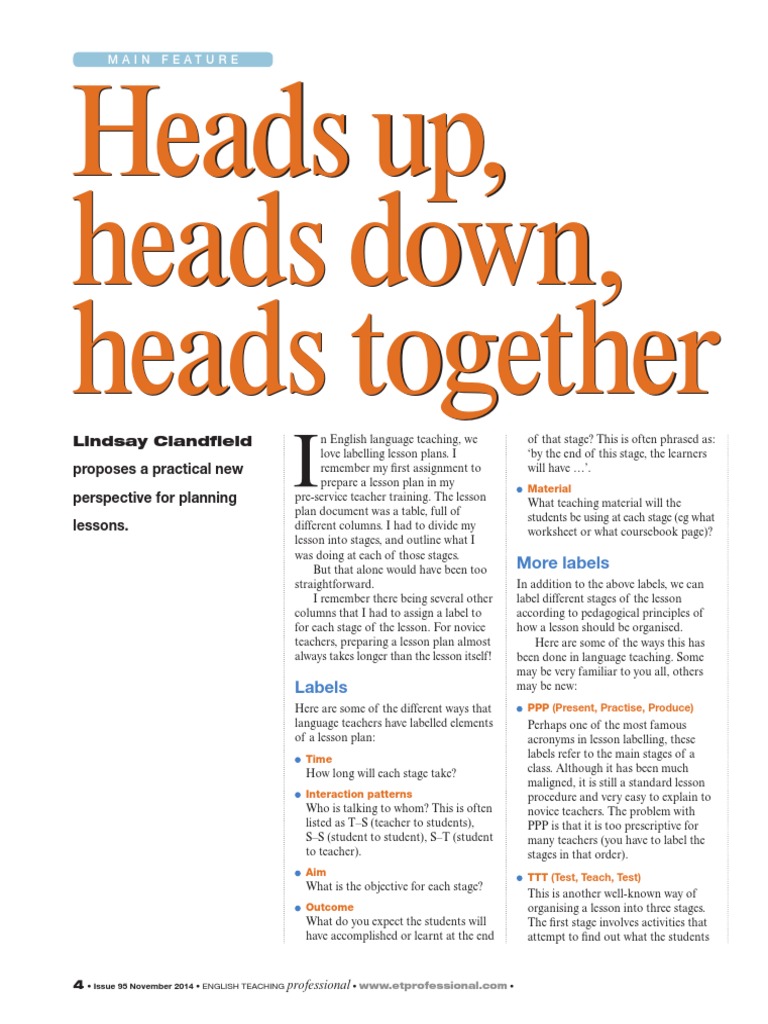 Lesson Planning - Heads Up, Heads Down, Heads Together | PDF | Reading ...