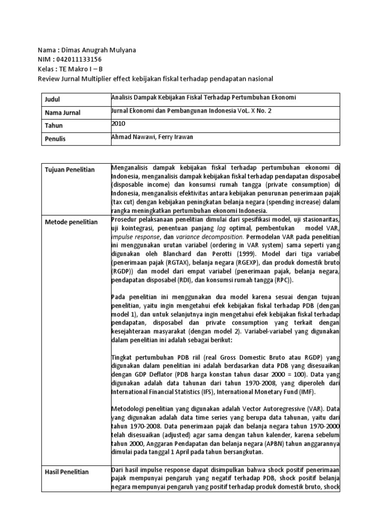 Dampak Kebijakan Fiskal Terhadap Ekonomi | PDF