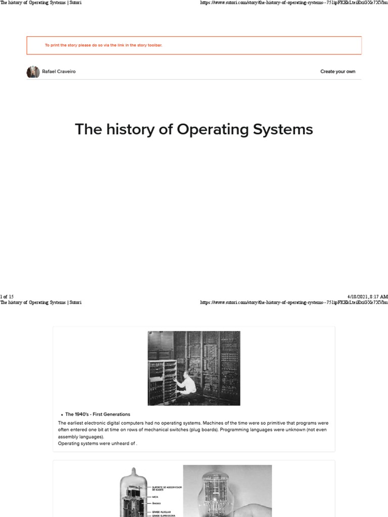 The History of Operating Systems Sutori | PDF | Operating System ...