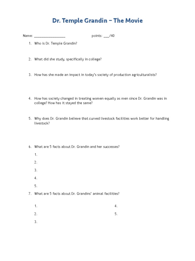 Temple Grandin The Movie Worksheet | PDF