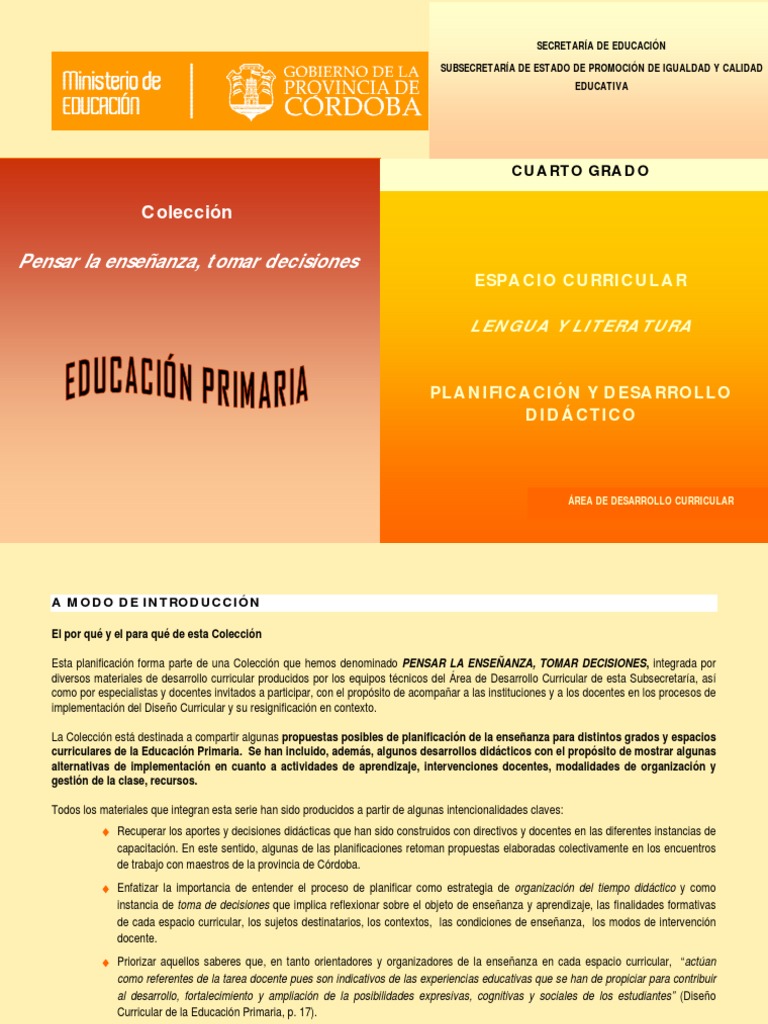 Lengua y Literatura 4to Grado | PDF | Educación primaria | Plan de estudios