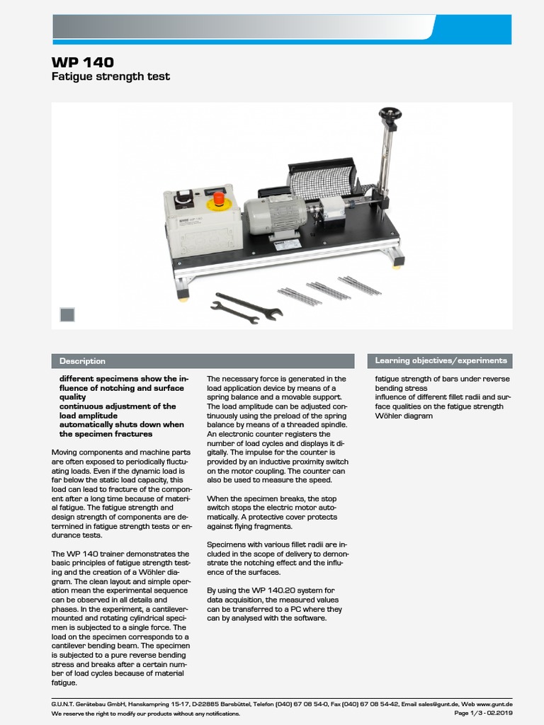 WP 140 Fatigue Strength Test Gunt 1537 PDF 1 en GB | PDF | Fatigue ...