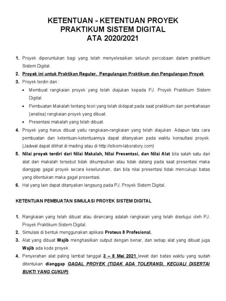 Ketentuan Proyek Reguler ATA 20 - 21 | PDF