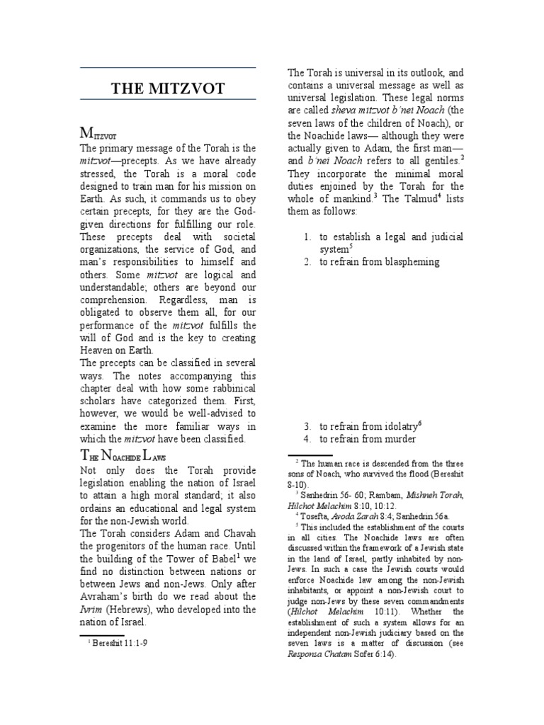 Jewish Law Intro 2-The Mitzvot | PDF | Mitzvah | Ten Commandments