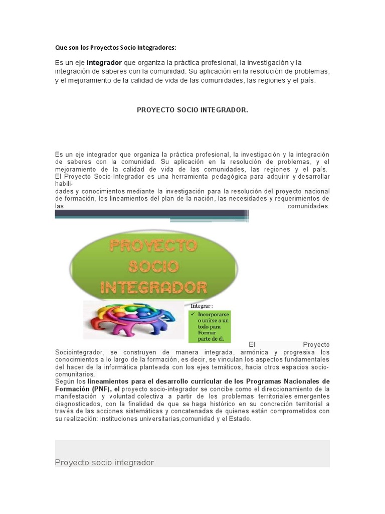 Que Son Los Proyectos Socio Integradores | PDF | Análisis FODA | Hipótesis