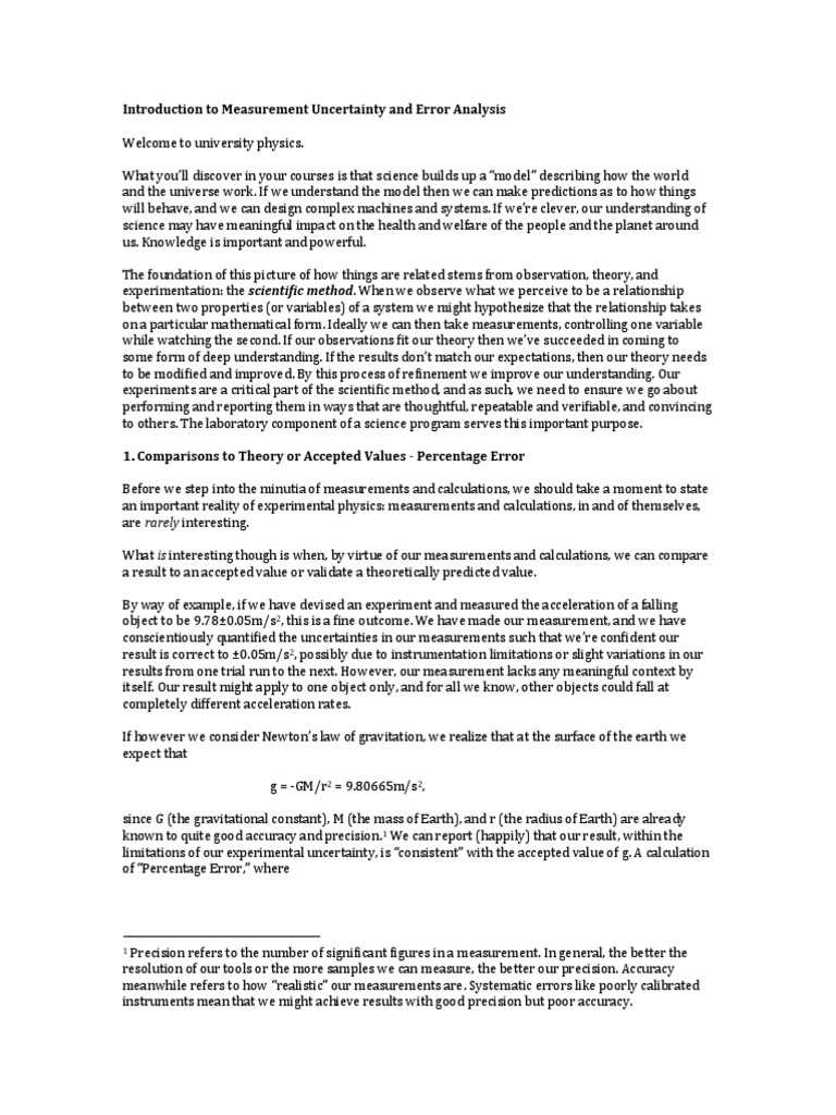 Introduction To Measurement Uncertainty and Error Analysis | PDF ...