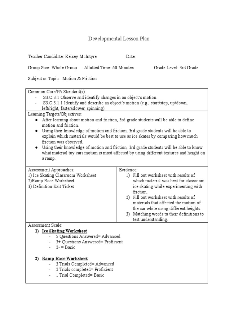 Ice Skating: Motion & Friction Lesson | PDF | Worksheet | Friction