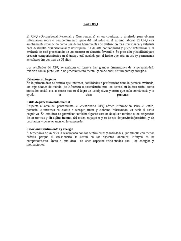 Qué Mide El Test OPQ | PDF