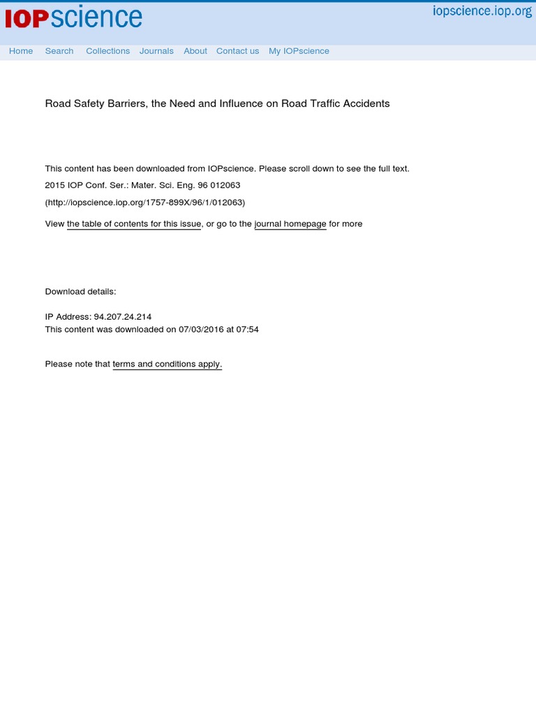 Road Safety Barriers The Need and Influence On Roa | PDF | Traffic ...