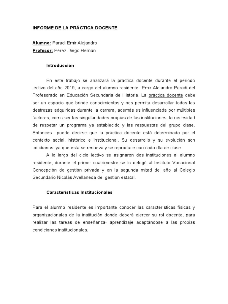 INFORME - Práctica Docente | PDF | Maestros | Educación Secundaria