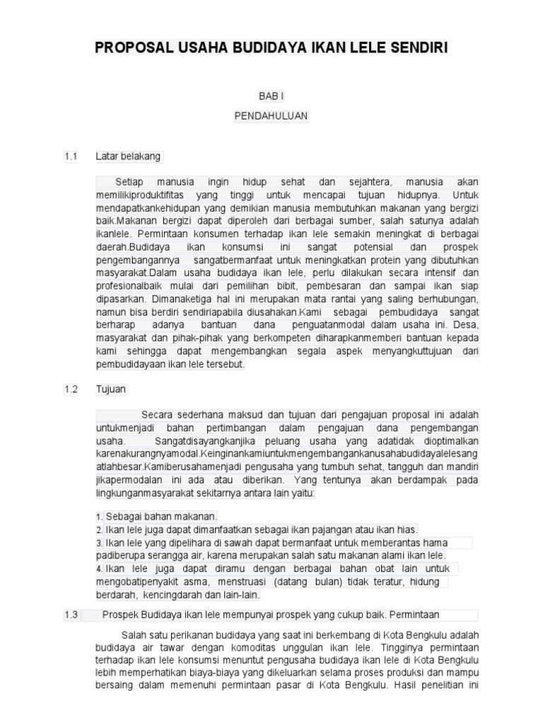 Proposal Usaha Budidaya Ikan Lele | PDF