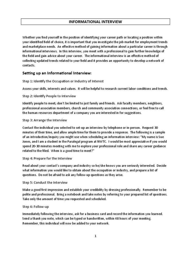 Informational Interview Guide | PDF | Interview | Human Nature
