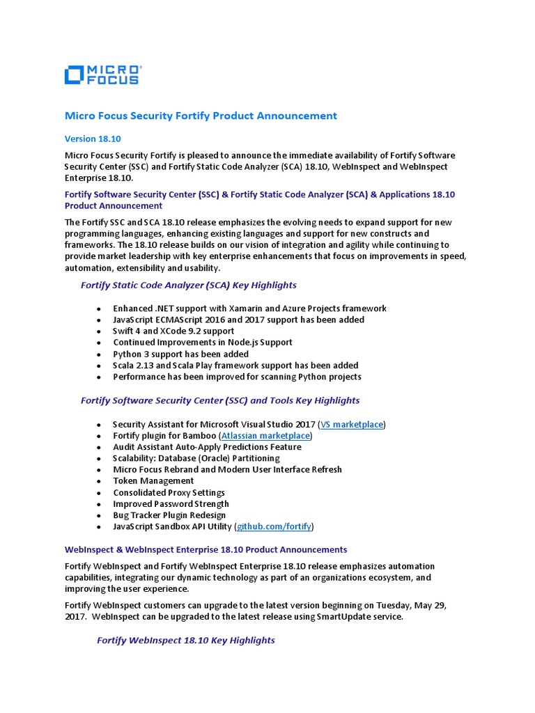 Micro Focus Security Fortify 18.10 Release | PDF | Java Script ...