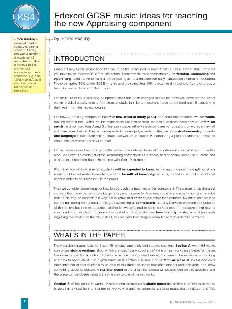 MT0916 Scheme KS4 Edexcel GCSE Music Appraising 1 | PDF | Harmony ...