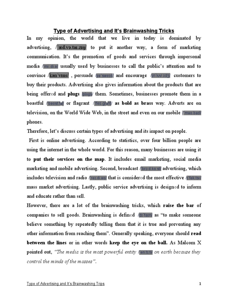 2 Type of Advertising and Its Brainwashing Tricks | PDF | Advertising ...