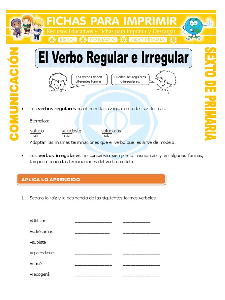 Hoja De Trabajo De Verbos Regulares E Irregulares Hoja De Ejercicios